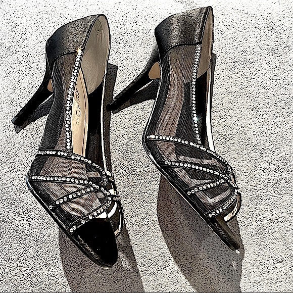 Caparros | Shoes | Nib Caparros Jodi Black Rhinestone Mesh Slip On Peep ...